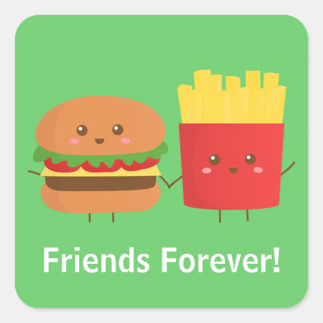 Cute Burger and French Fries Friends Forever Square Sticker | Zazzle
