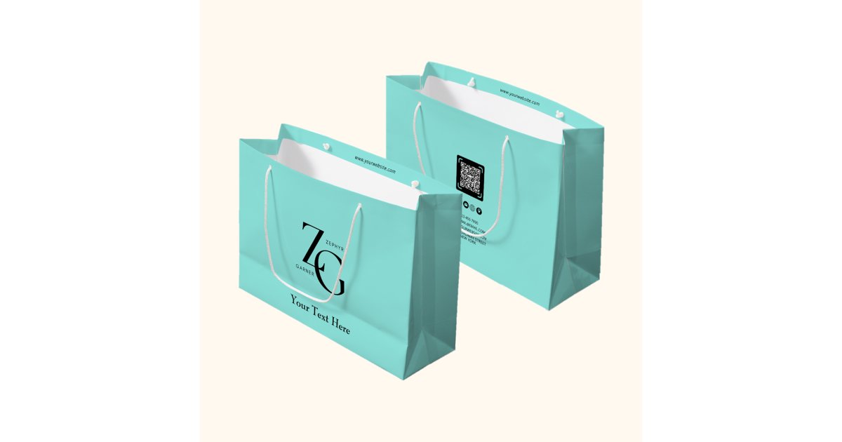 Cute Business Custom Logo With QR Code Light Blue Large Gift Bag | Zazzle