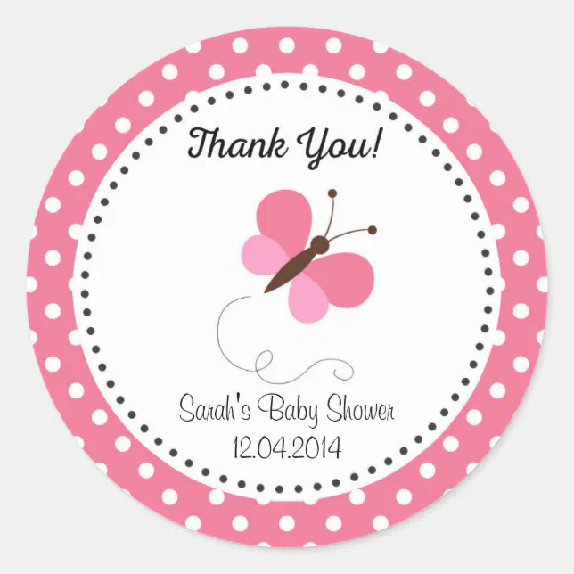 Cute Butterfly Baby Shower Sticker Pink | Zazzle