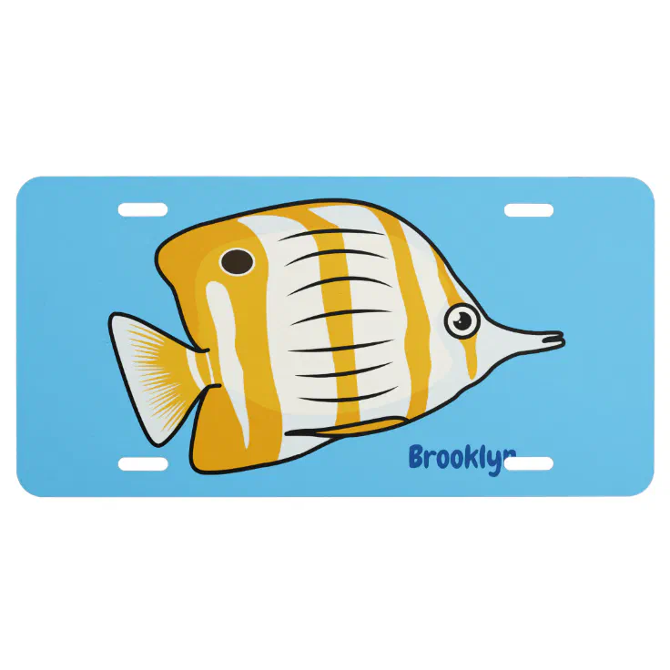 Cute butterfly fish cartoon illustration license plate | Zazzle