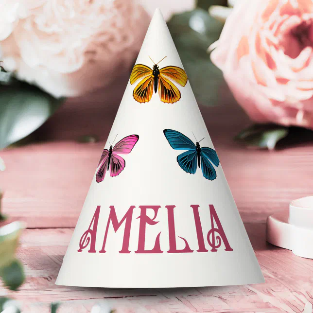 Cute Butterfly Girl Name Birthday Party Hat | Zazzle