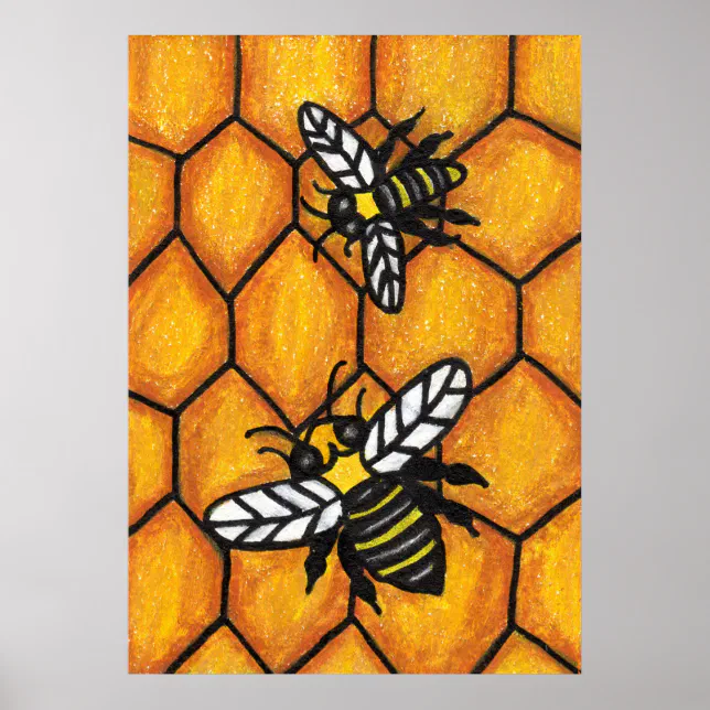 Cute Buzzing Bees on Honeycomb Poster | Zazzle