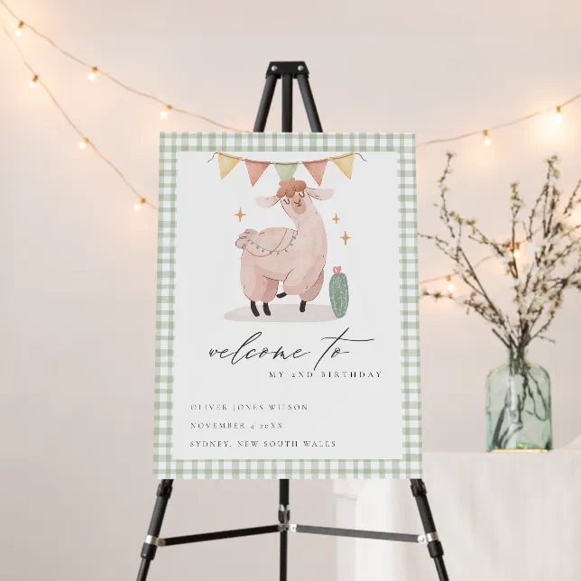 Cute Cactus Boho Llama Any Age Birthday Welcome Foam Board | Zazzle