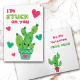 Cute Cactus Stuck on You Kids Valentine Card | Zazzle