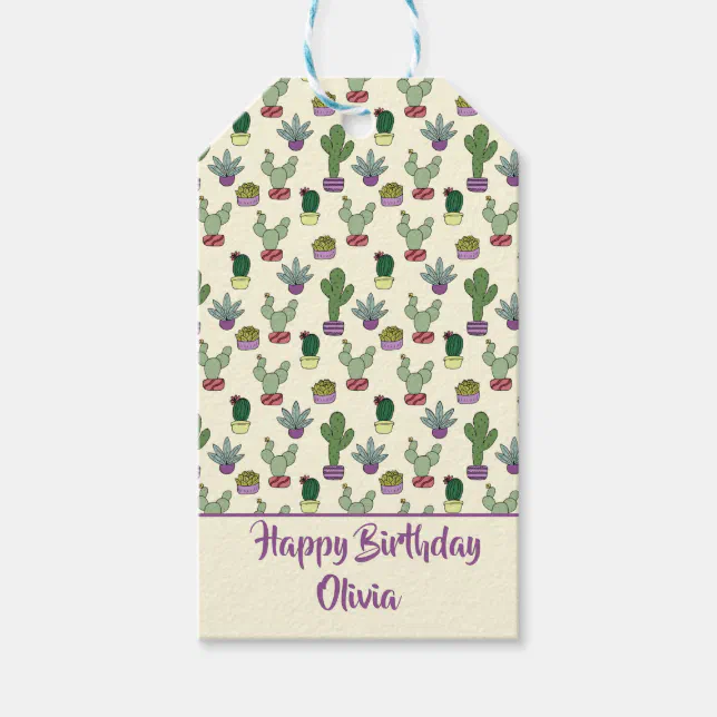 Cute Cactus Succulent Plant Happy Birthday Pattern Gift Tags | Zazzle