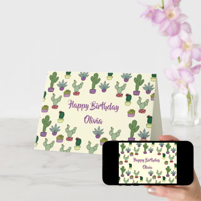 Cute Cactus Succulent Potted Plants Happy Birthday Card | Zazzle