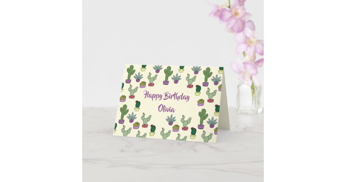 Cute Cactus Succulent Potted Plants Happy Birthday Card | Zazzle