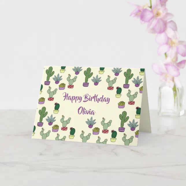 Cute Cactus Succulent Potted Plants Happy Birthday Card | Zazzle