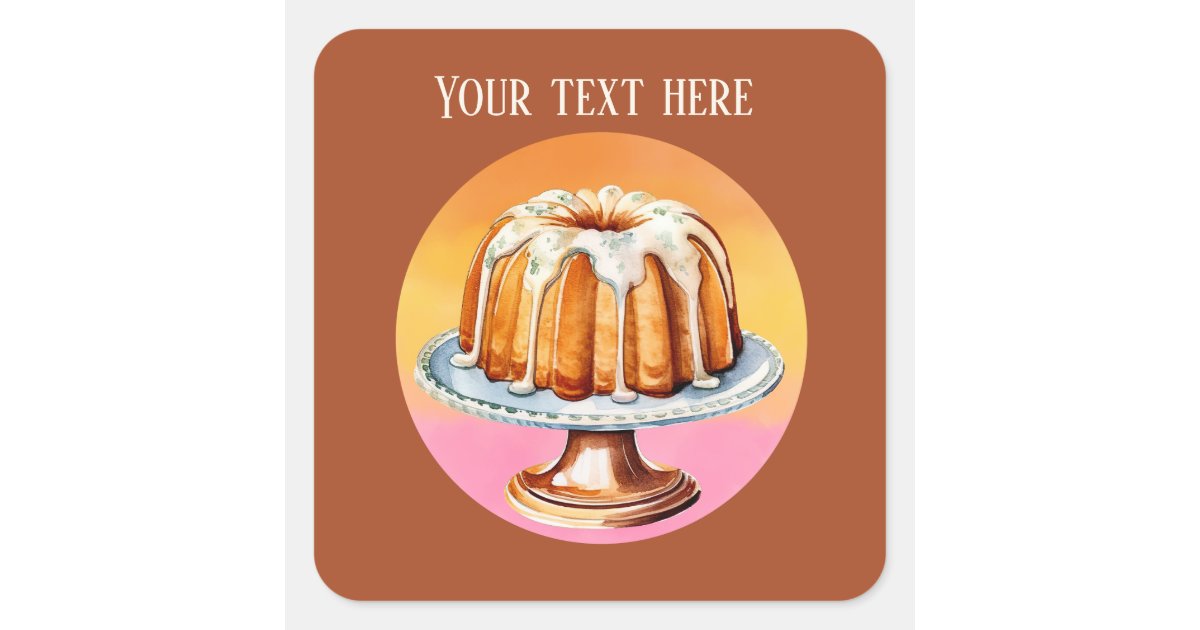 Cute cake add text bakery cake vendors square sticker | Zazzle