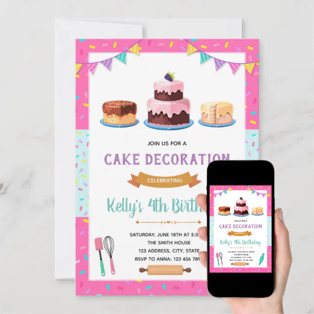 Cute cake decorating party invitation | Zazzle