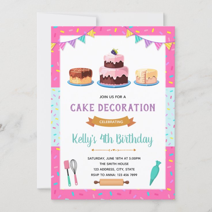 Cute cake decorating party invitation | Zazzle