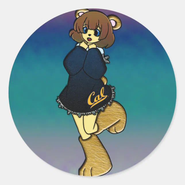 Cute Cal Bear Girl Classic Round Sticker | Zazzle