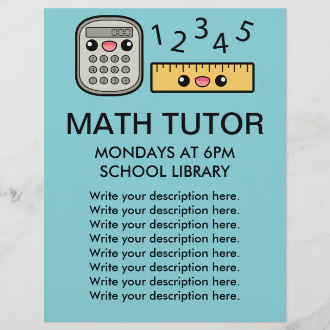 Cute Calculator And Ruler Math Tutor Template Flyer | Zazzle