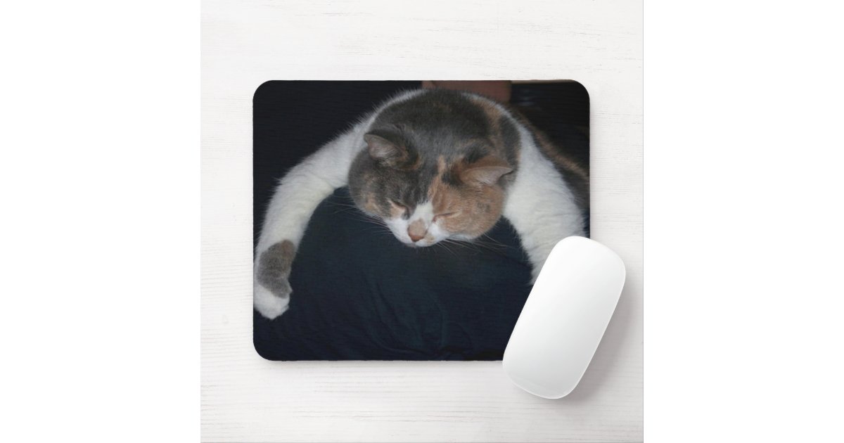Cute Calico Sleeping Cat Over Shoulder Mouse Pad | Zazzle