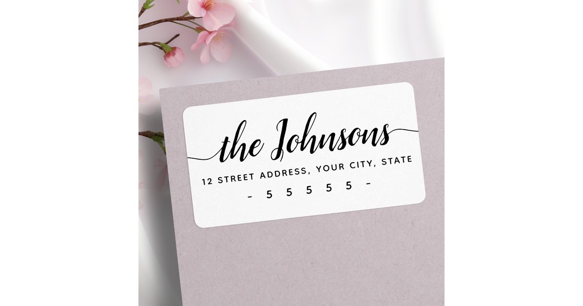 Cute calligraphy script surname return address label | Zazzle