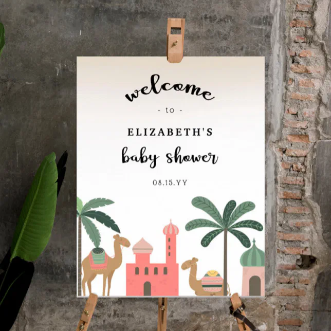 Cute Camel Desert Baby Shower Welcome Poster | Zazzle