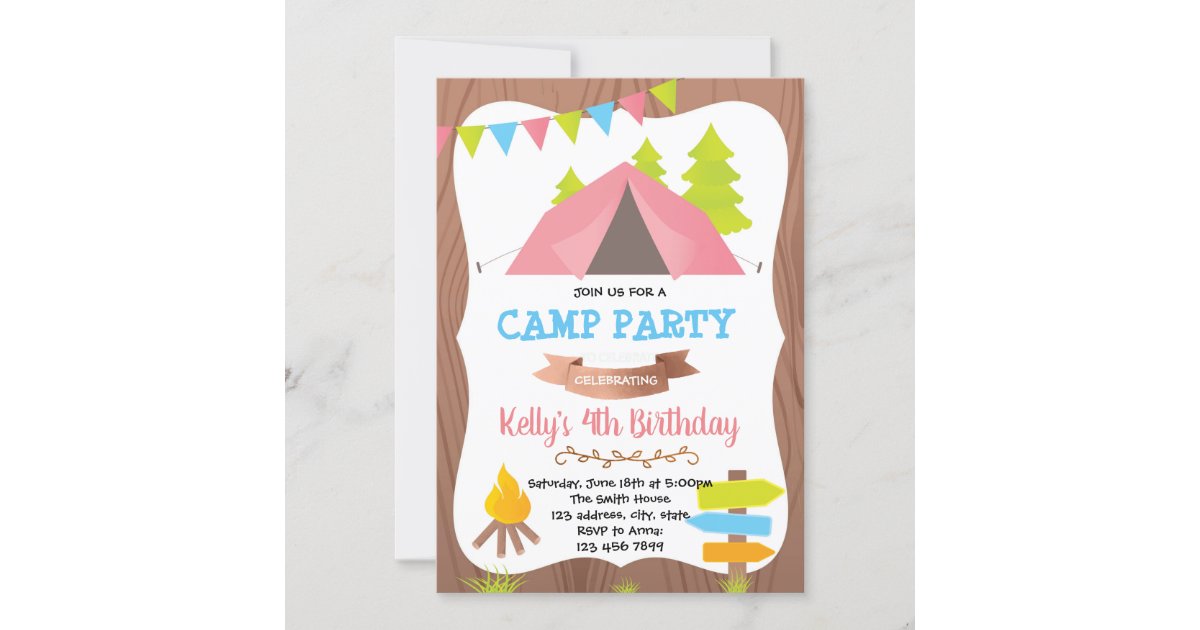 Cute camp birthday party invitation | Zazzle