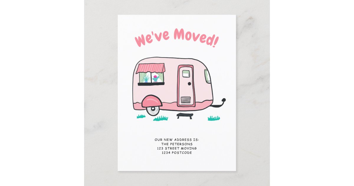 Cute camper van illustration moving announcement | Zazzle