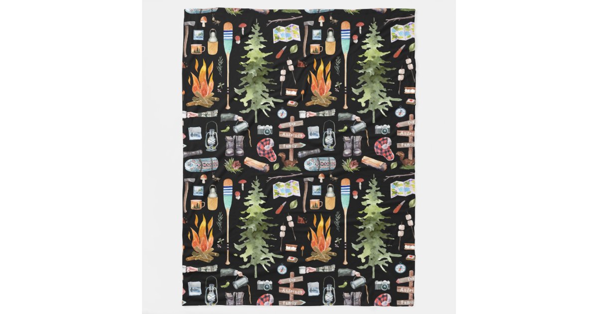 Cute Camping Pattern | Watercolor Illustrations Fleece Blanket | Zazzle