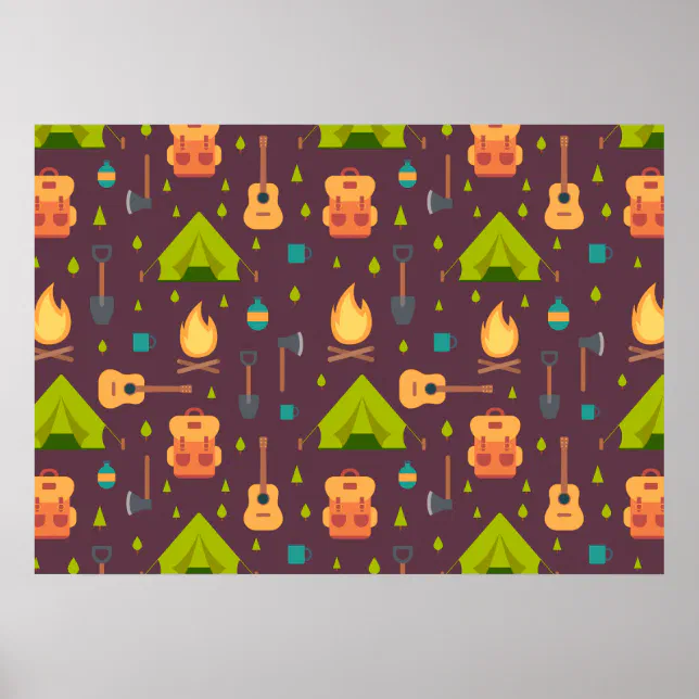 Cute Camping Themed Pattern Poster | Zazzle