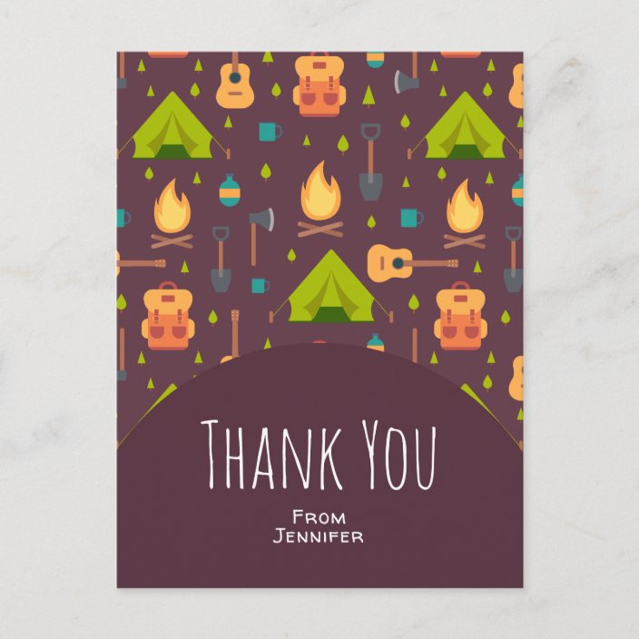 Cute Camping Themed Pattern Thank You Postcard | Zazzle.com