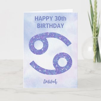 Cute Cancer Sign Custom Purple Happy Birthday Card | Zazzle
