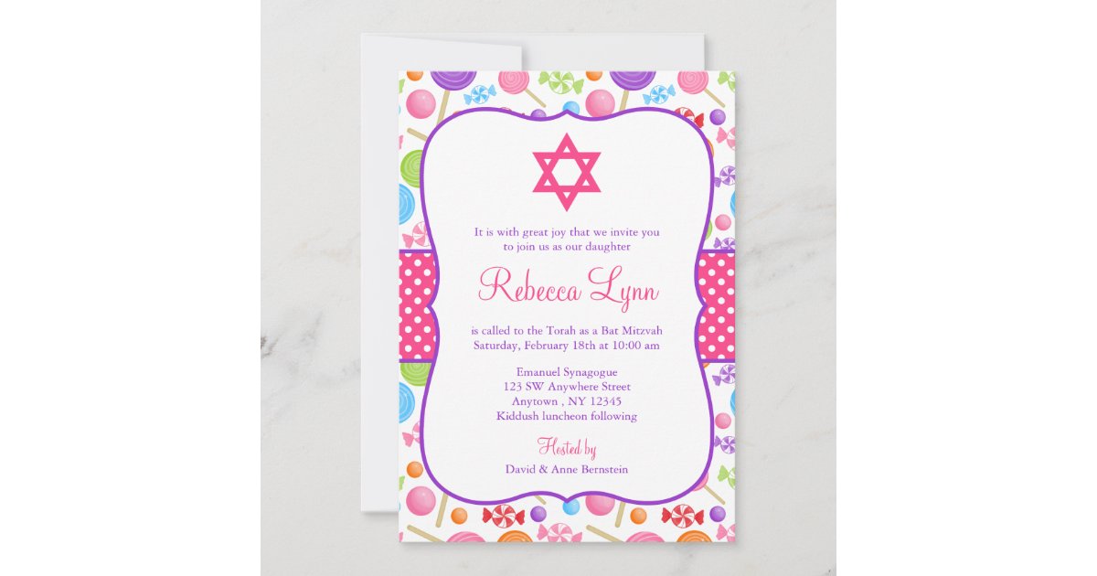 Cute Candy Bat Mitzvah Invitation | Zazzle
