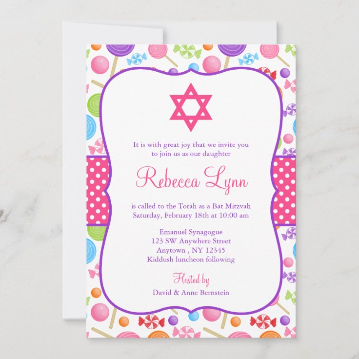 Cute Candy Bat Mitzvah Invitation | Zazzle