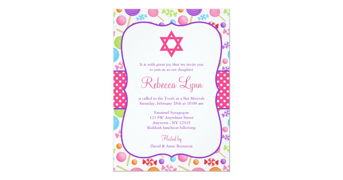 Cute Candy Bat Mitzvah Invitation | Zazzle.com