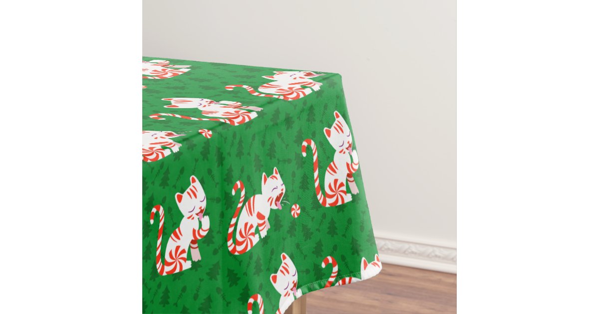 Cute Candy Cane Cat Tablecloth | Zazzle