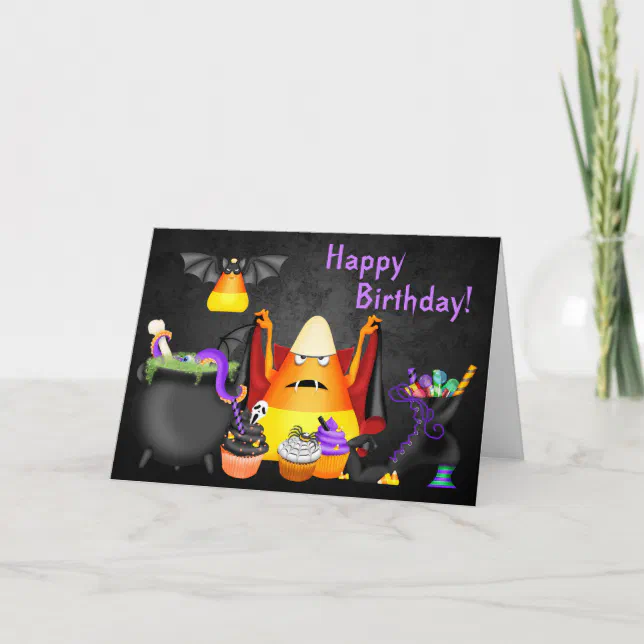 Cute Candy Corn Spooky Treats Halloween Birthday Card | Zazzle