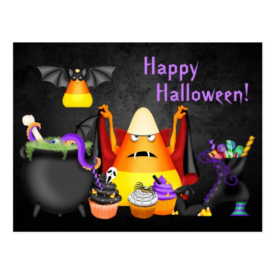 Cute Candy Corn Spooky Treats Happy Halloween Postcard | Zazzle.com