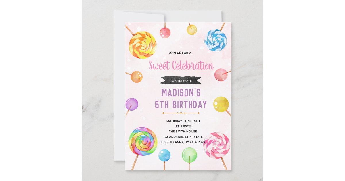 Cute candy party theme invitation | Zazzle