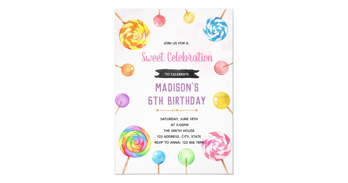 Cute candy party theme invitation | Zazzle.com