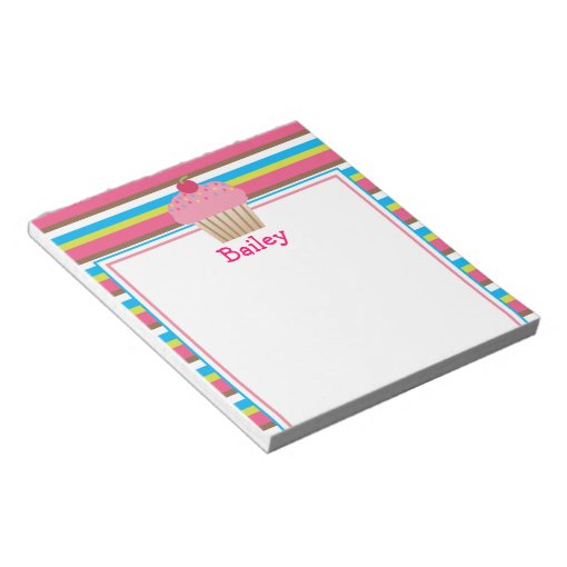 Cute Candy Striped Cupcake Notepad | Zazzle