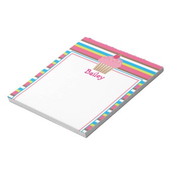 Cute Candy Striped Cupcake Notepad | Zazzle