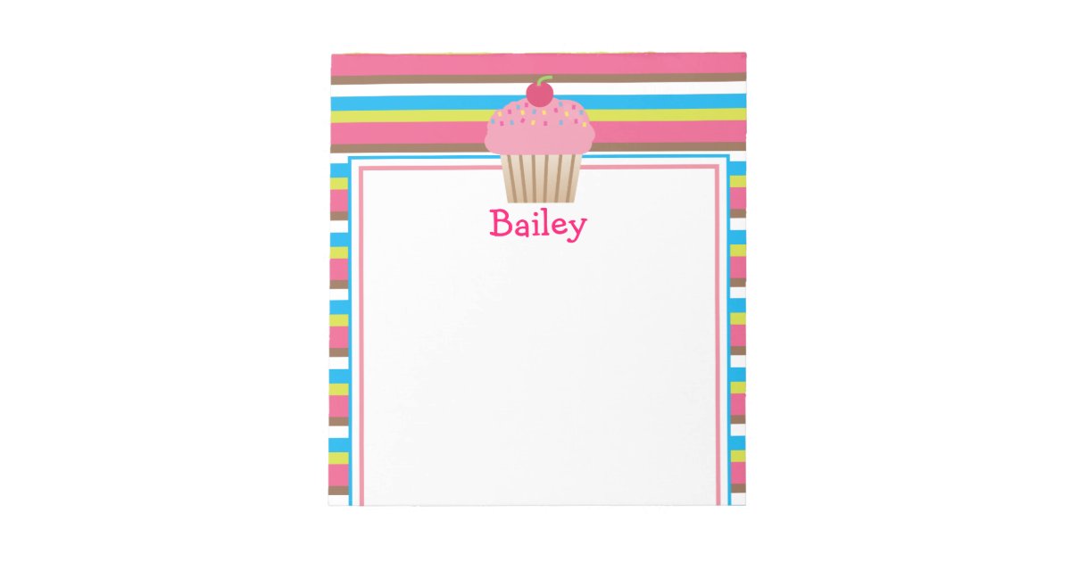 Cute Candy Striped Cupcake Notepad | Zazzle