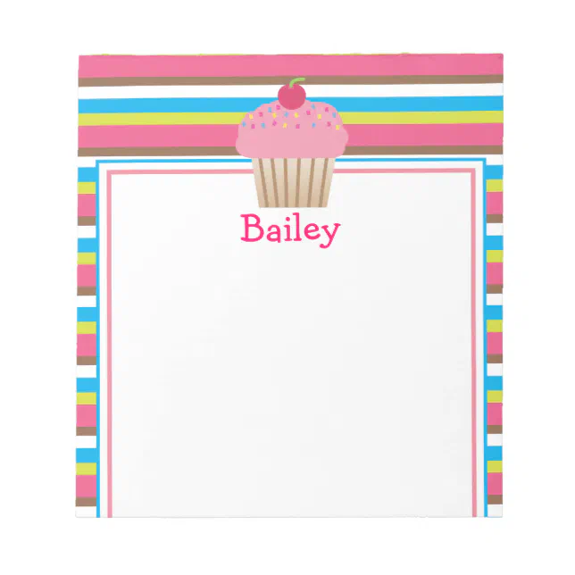 Cute Candy Striped Cupcake Notepad | Zazzle