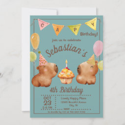 Cute Capy Birthday Capybara Party Invitation | Zazzle