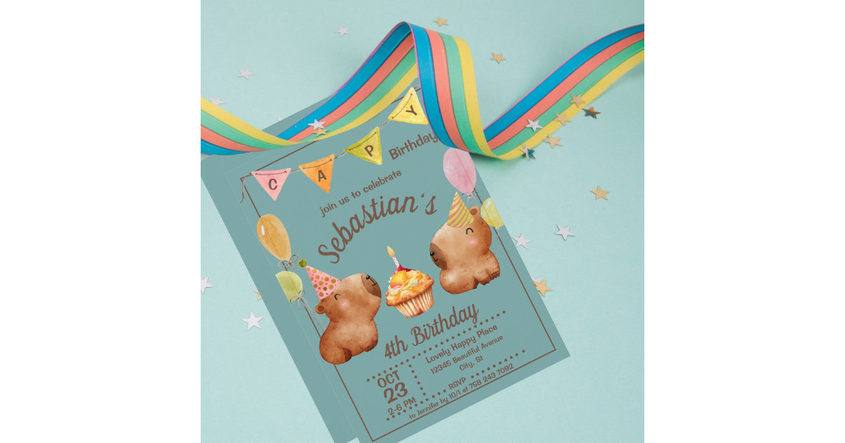 Cute Capy Birthday Capybara Party Invitation | Zazzle
