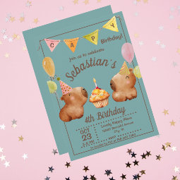 Cute Capy Birthday Capybara Party Invitation | Zazzle