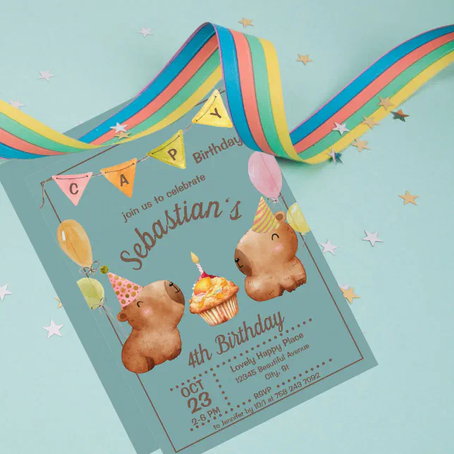 Cute Capy Birthday Capybara Party Invitation | Zazzle