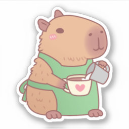 Cute Capybara Barista Making Coffee Sticker | Zazzle
