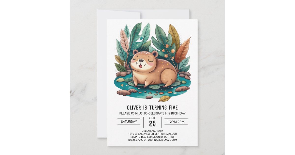 Cute Capybara Birthday Invitation | Zazzle