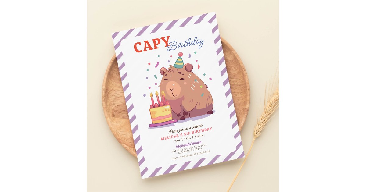 Cute Capybara Birthday Invitation | Zazzle