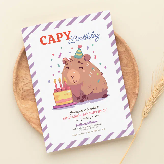 Cute Capybara Birthday Invitation | Zazzle