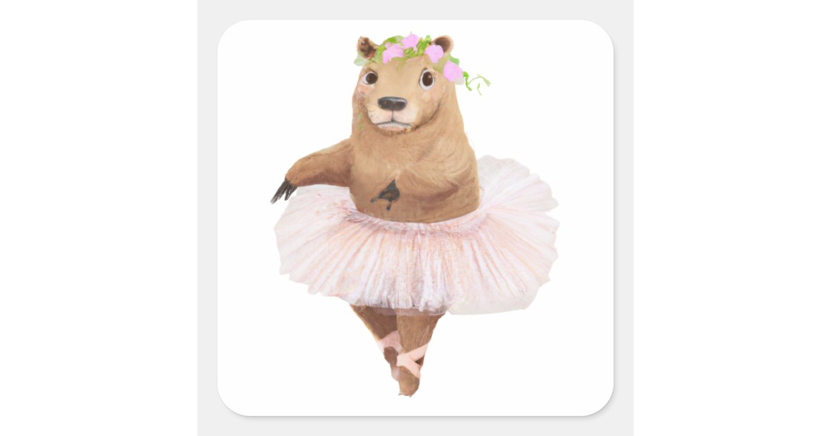 Cute Capybara in Pink Tutu Skirt Square Sticker | Zazzle