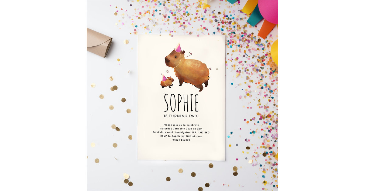 Cute Capybara kids birthday Invitation | Zazzle