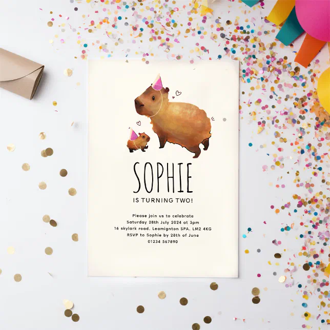 Cute Capybara kids birthday Invitation | Zazzle