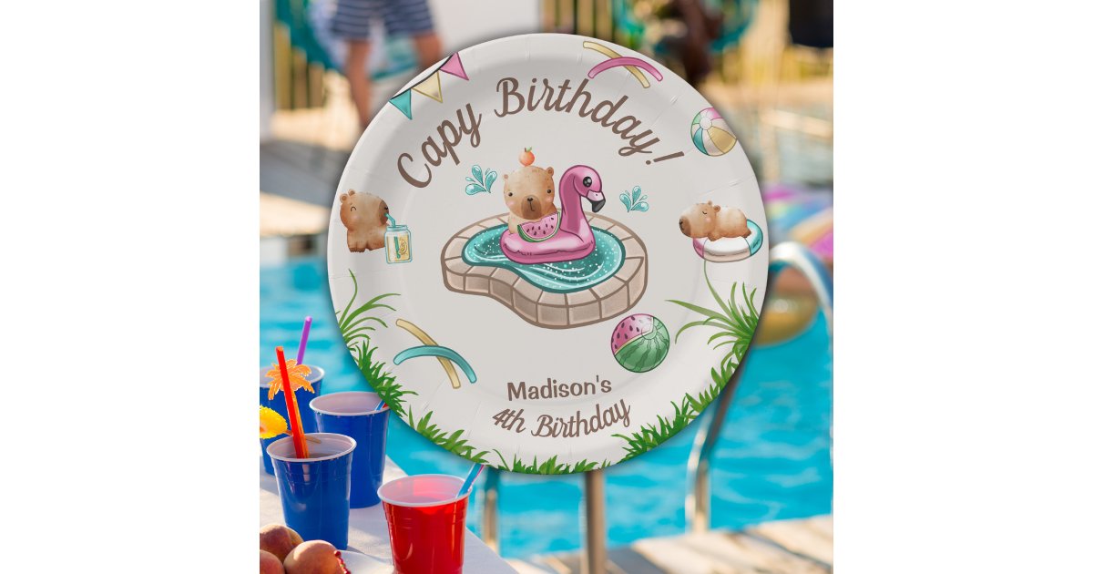 Cute Capybara Pool Party Paper Plates | Zazzle